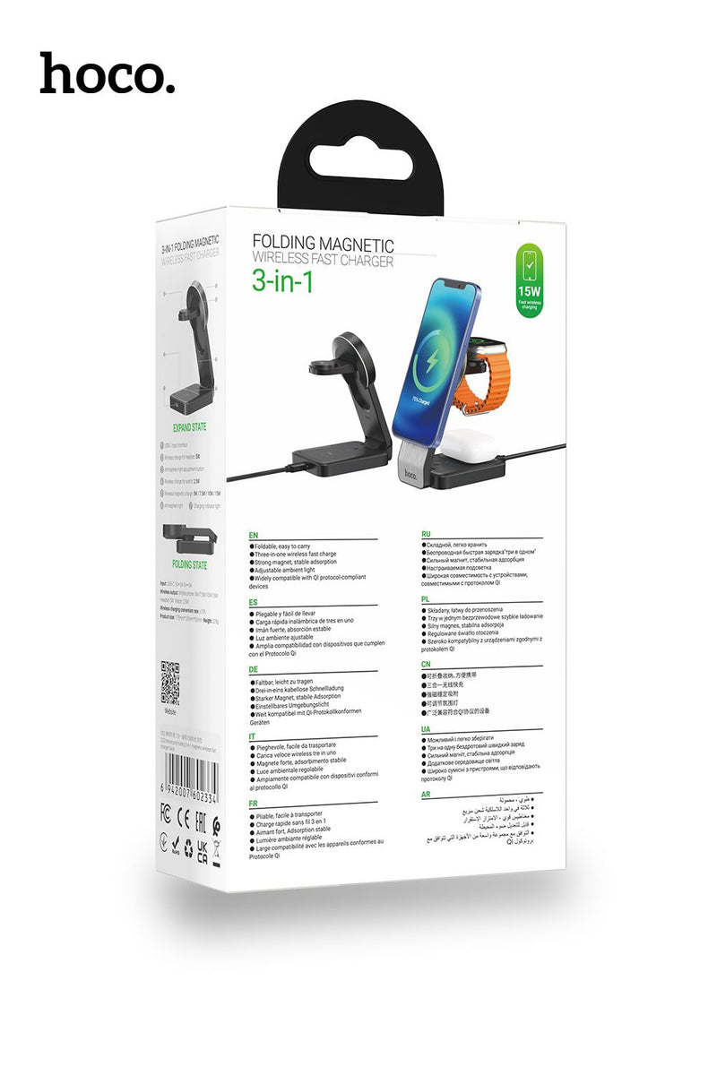 Hoco CQ3 15W Motorcycle Folding 3 in 1 Magnetic Fast Wireless Charger ...